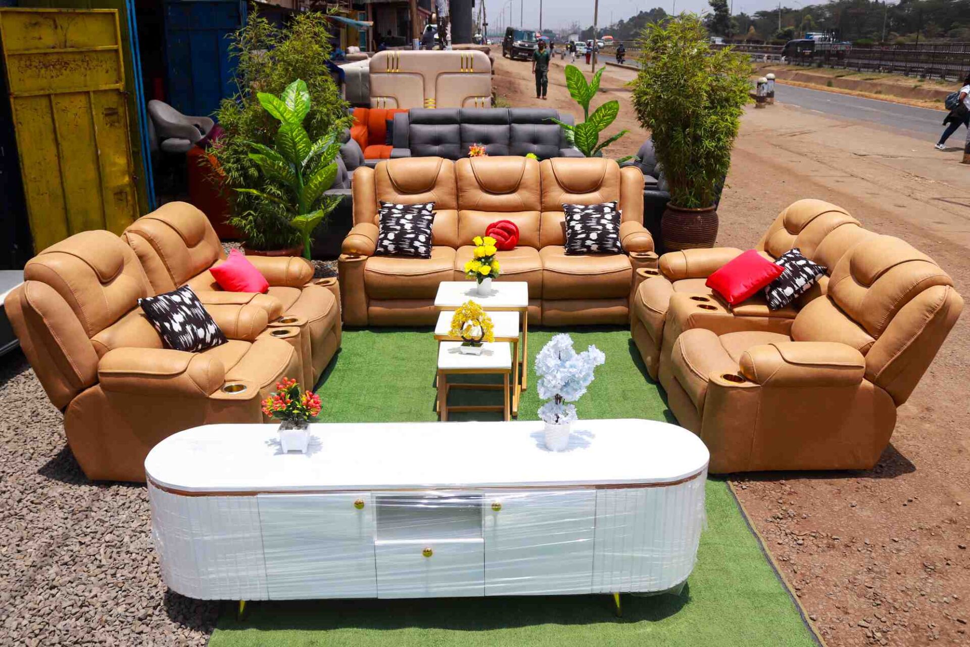 Brown Semi Recliner Sofa – Kahawa Furniture